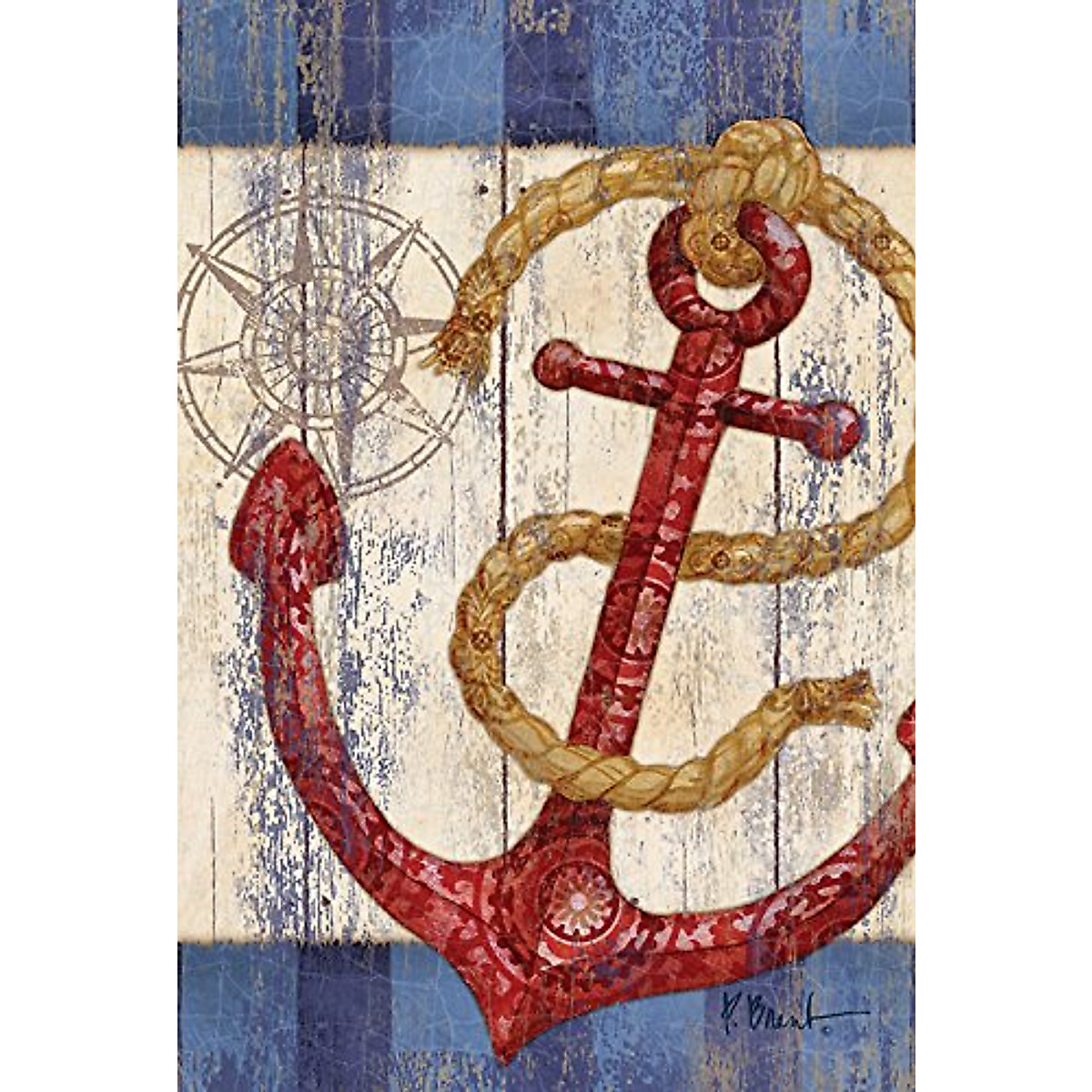 Toland Home Garden 1010001 Rustic Anchor And Compass Boat Flag 28x40 Inch Double Sided Boat Garden Flag for Outdoor House Ship Flag Yard Decoration