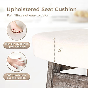 MAISON ARTS Counter Height Bar Stools Set of 2 for Kitchen Counter Solid Wood Legs with Fabric Saddle Seat Farmhouse Barstools for 34"-38" Counter Island Upholstered Stools, 24in, Creamy White