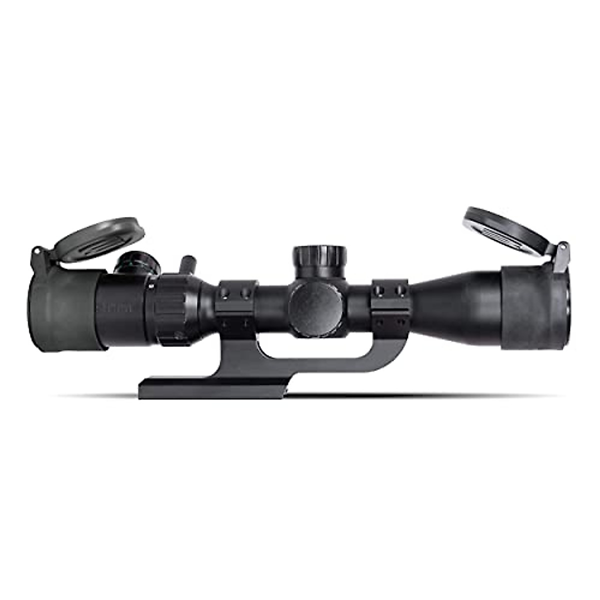 Monstrum 3-9x32 AO Rifle Scope with Illuminated Range Finder Reticle and Parallax Adjustment | ZR250 H-Series Offset Scope Mount | Monstrum Flip Up Lens Cover Set | Bundle