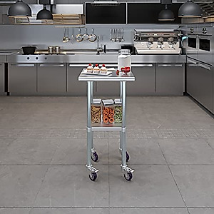 AmGood Stainless Steel Work Table with Casters | Work Station | Metal Utility Table On Wheels (Stainless Steel Work Table + Casters, 20" Long x 20" Deep)