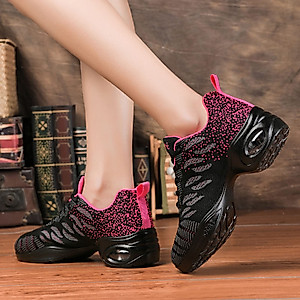Women's Jazz Shoes Lace-up Dance Sneakers Lady Split Sole Platform Dance Shoes Walking Gym Yoga Grey/Rose 39