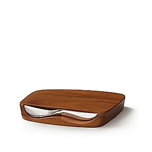 nambe Blend Bar Board with Knife | 9-Inch Board | 7-Inch Knife | Made of Acacia Wood and Stainless Steel | Ideal for Prep and Serving | Designed by Neil Cohen