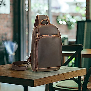 Polare Full Grain Leather Small Sling Bag Travel/Hiking Bike Multi-Purpose Crossbody Daypack For Men