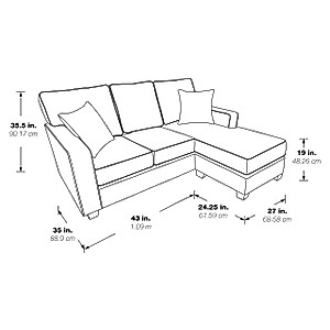 OSP Home Furnishings Ivory Fabric Russell Reversible Sectional Sofa with 2 Pillows and Coffee Finished Legs