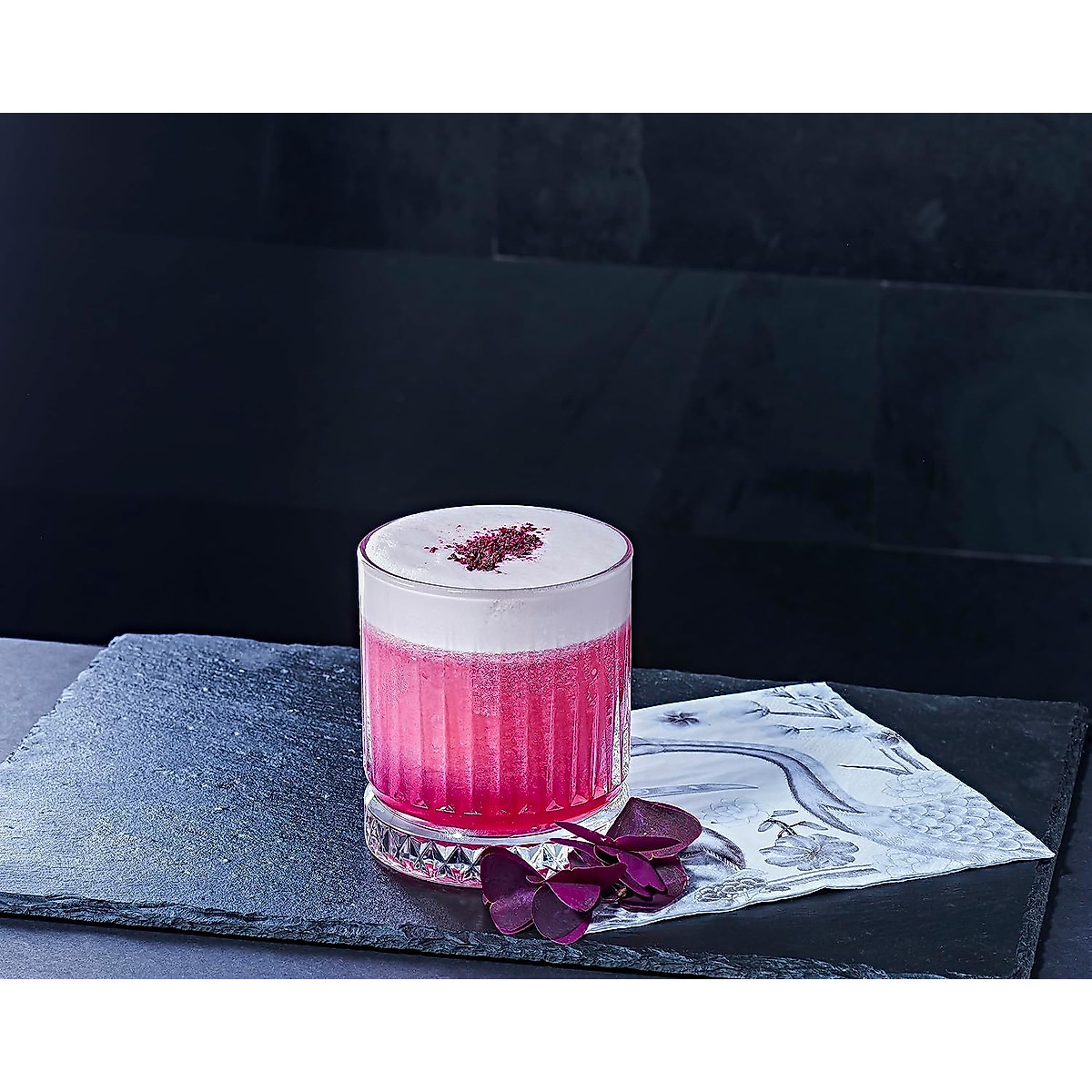 Biandeco Pink Whiskey Glasses, Lowball Rock Barware Set of 4, Colored Old Fashioned Tumbler with Heavy Base for Scotch, Bourbon, Liquor or Cocktail Drinking, 12 oz