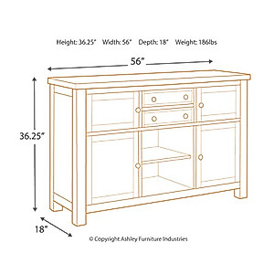 Signature Design by Ashley Moriville Rustic -Dining Room Buffet with 4 Cabinets & Display Shelf, Brown