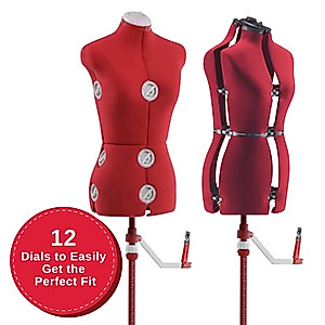 SINGER | Adjustable Red Dress Form, Fits Sizes 4-10, Foam Backing for Pinning, 360 Degree Hem Guide - Sewing Made Easy