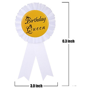 Birthday Queen Buttons Pins Ribbon,White Satin Corsage Birthday Women Tinplate Badge Pin,Happy Birthday Girl Party Award Brooches Decorations