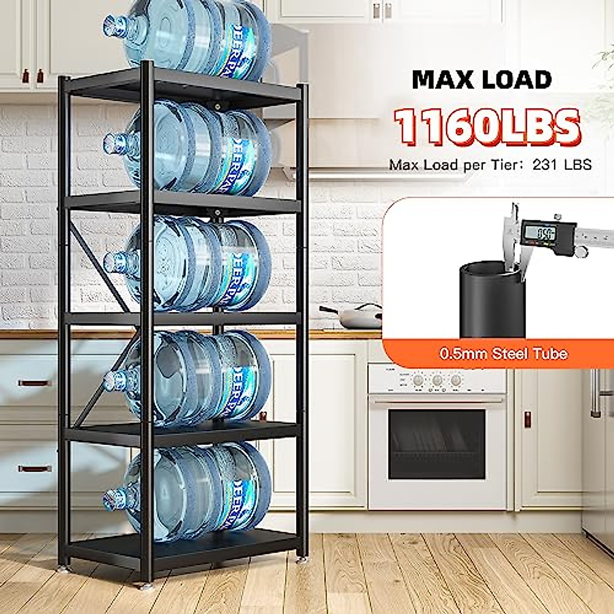 REIBII Storage Shelves for Storage with Wheels 1160LBS Heavy Duty Metal Shelving Unit Rolling Adjustable 5-Tier Pantry Shelves Kitchen Shelves Garage Shelving Utility (1)