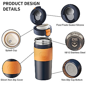 ZMHQLPDZ Coffee Mug, Stainless Steel Vacuum-Insulated Travel Mug, Double Wall Leak-Proof Thermos Vacuum Tumbler - 12oz 370ml Coffee Cup (Blue)