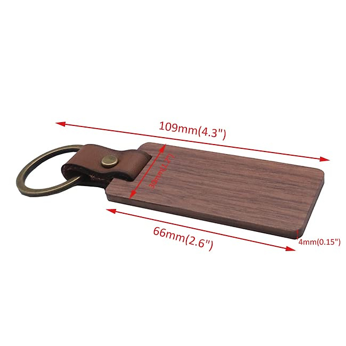POVOKICI 10 Pack Blank Wood Keychain, Rectangle Walnut Keychains with Leather Strap, Personalized Key Tags for DIY Car Ornament Gift, Key Ring Gift Craft for Birthday, Engraving Gift