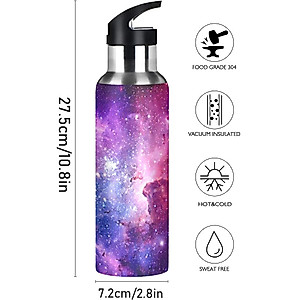Moudou Purple Galaxy Water Bottle with Straw Lid Double Wall Vacuum Insulated Stainless Steel Sport Water Bottle 20 oz