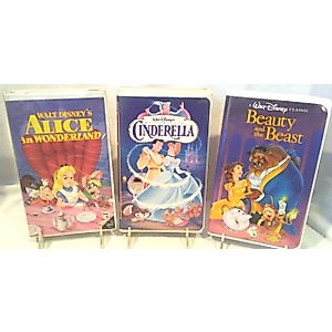 Lot of 3 Disney Family Entertainment Videos ~ Beauty and the Beast VHS, Cinderella VHS, Alice in Wonderland VHS