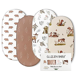 Gllquen Baby Bassinet Sheets 4 Pack, Breathable Cozy Fitted Mattress Sheet, Elastic Travel Crib Fashionable Floral Pattern, Standard Cradle Safe Sheets for Baby Boy Girls 32"X16" (Bear)