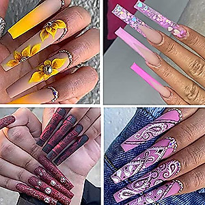 500 Pcs Clear Extra Long C Curve False Nail Tips,XXL Deep C Curve Acrylic Fake Nail Tips with Bag for Nail Salon and DIY, Extra Long French Nail Tips Half Cover Straight Square Nail Tips 10 Sizes