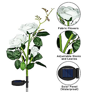 Anordsem 2 Pack Solar Rose Flower Lights, Upgrade Flower Lights Outdoor, Waterproof Solar Garden Stake Lights, Decorative Landscape Lights with 6 Rose Flowers for Backyard, Party, Pathway (White)