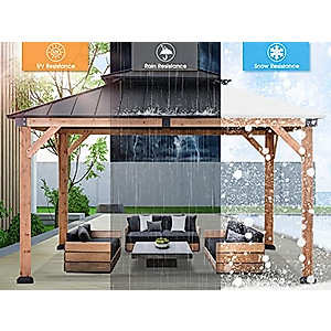 ABCCANOPY Wood Gazebo 11x13 - Outdoor Patio Wooden Gazebo with Hardtop Metal Double Roof for Garden, Backyard and Deck