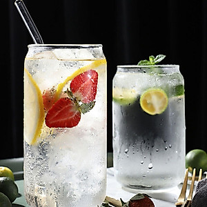 ULAXIM [ 4pcs ] Eco-friendly Glass Cups with Bamboo Lids and Straws 16oz, Iced Coffee Drinking Cups, Beer Can Glass Cup, Glass Tumbler for Cocktail, Whiskey, Soda, Tea, Water