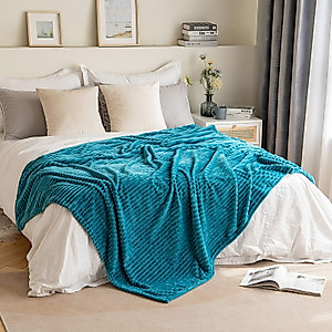 MIULEE Fleece Throw Blanket for Couch 300GSM Super Soft Lightweight Plush Striped Blanket, Teal Blue Warm Cozy Breathable Ribbed Blanket for Bed/Sofa, Throw Size 50"x60", Turquoise