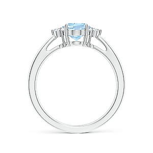 NYZA JEWELS Aquamarine Oval 8x6mm Tapered Shank Solitaire Accents Ring | Sterling Silver 925 With Rhodium Plated | Beautiful Criss-Cross Solitaire Design Ring For Women & Girls. (White, 7.5)