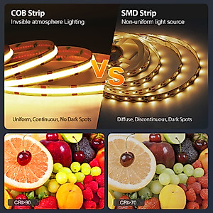 Wefomey COB LED Strip Light White CCT Tunable 3200LEDs, 16.4ft Dimmable 2700K-6500K 24V LED Tape Lights with Remote and APP, UL Power Supply, Led Light for Bedroom, Kitchen, Cabinets, DIY Lighting