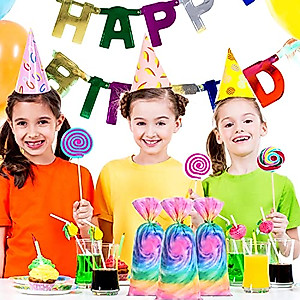 GITMIWS 100 Pieces Tie Dye Cellophane Bags, Rainbow Color Cellophane Goodie Bags for Birthday Treat Bags, Party Favor Bags for Kids, Tie Dye Party Supplies, Tie Dye Birthday Party Decorations