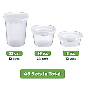 [48 Sets - Combo] Plastic Deli Containers With Airtight Lids - 8 oz, 16 oz, 32 oz. - Food Storage/Soup Containers…