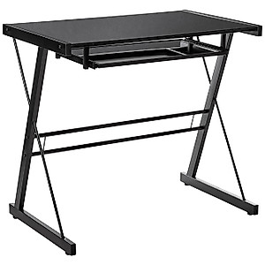 Walker Edison Modern Small Metal and Glass Computer Gaming with Under Desk Keyboard Tray Black Home Office Desk, 31 inch