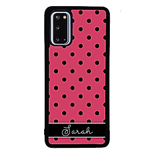 Pink Polka Dot Personalized Black Rubber Phone Case Compatible With Samsung Galaxy S23 S23+ Ultra S22 S22+ S21 S21FE S21+ S20FE S20+ S20 Note 20 S10 S10+ S10e