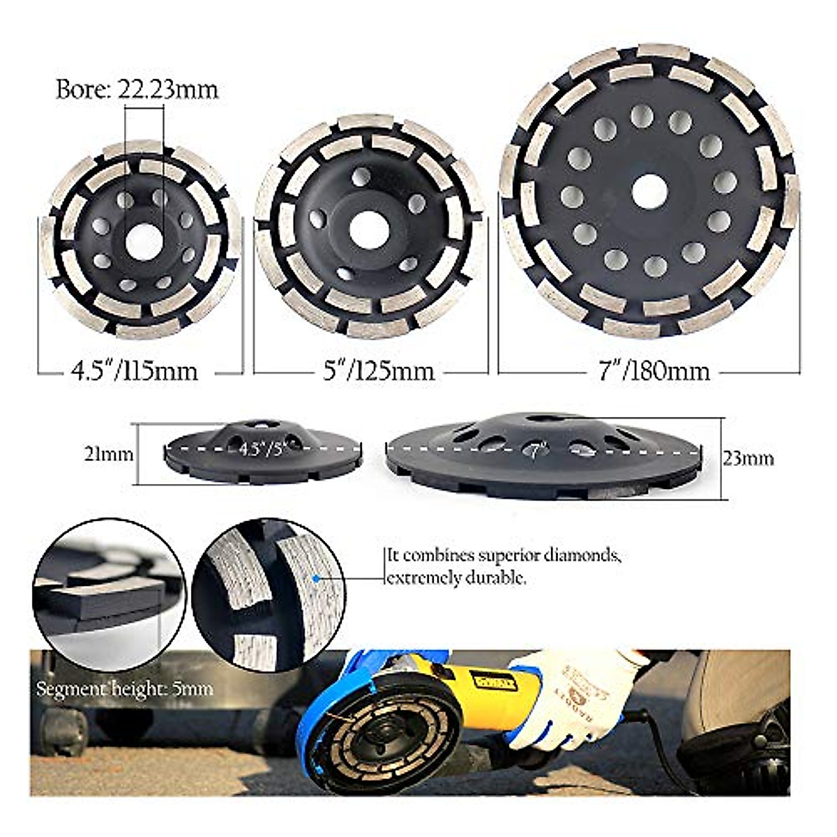 Raizi 5 inch Universal Surface Grinding Dust Shroud Hand Angle Grinder+4 1/2" Diamond Grinding Cup Wheel