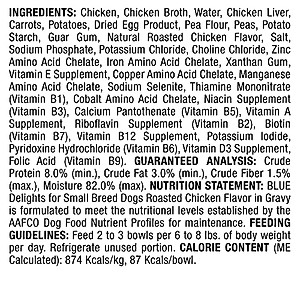 Blue Buffalo Delights Natural Adult Small Breed Wet Dog Food Cup, Roasted Chicken Flavor in Hearty Gravy 3.5-oz (Pack of 12)