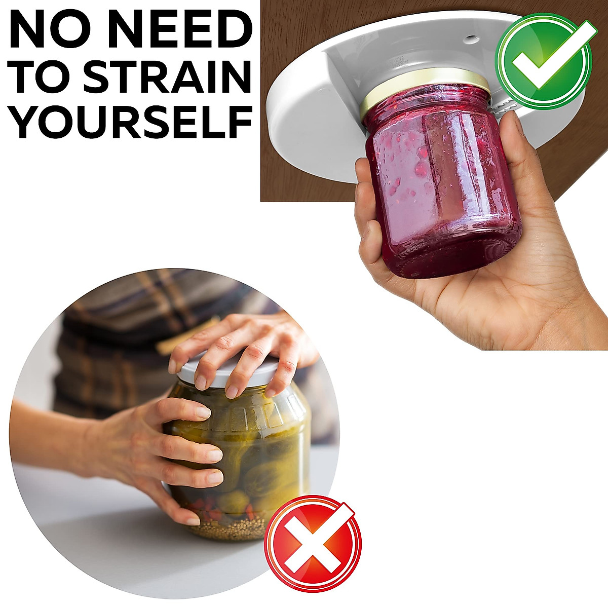 Under Cabinet Lid Jar Opener - for Weak Hands and Seniors With Arthritis - Heavy Duty, Allows to Easily Unscrew Any-Size Lid - Effortless Bottle & Can Opener for your Kitchen