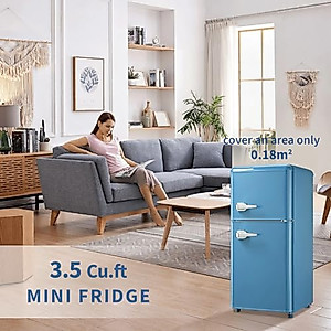 AXUTL Retro Mini Fridge Refrigerator with Freezer Bedroom Dorm Blue 3.5 Cu.ft Compact Small for RV Apartment 2-Door Design
