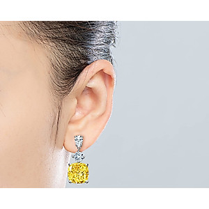 Sterling Silver Dangle Earrings for Women Hypoallergenic Earring Jewelry Yellow Cubic Zirconia Diamond Anniversary Birthday Valentine's Day Gifts for Her Wife Girlfriend Mom