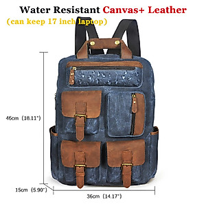 Handadsume Water Resistant Canvas + Leather Large Travel Backpack Rucksack Knapsack Laptop School Bag For Men FB1170 (The Blue)