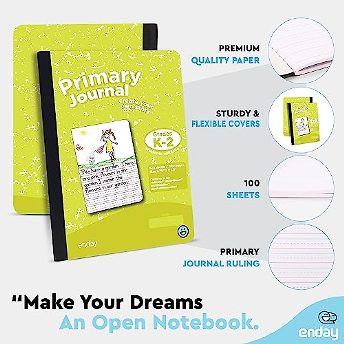Enday Primary Journal Grades K-2, Primary Writing Journal, Half Page Ruled Primary Journal Composition Notebook for Kids, 100 Sheets kids Notebook, Pink and Yellow (2 Pack)