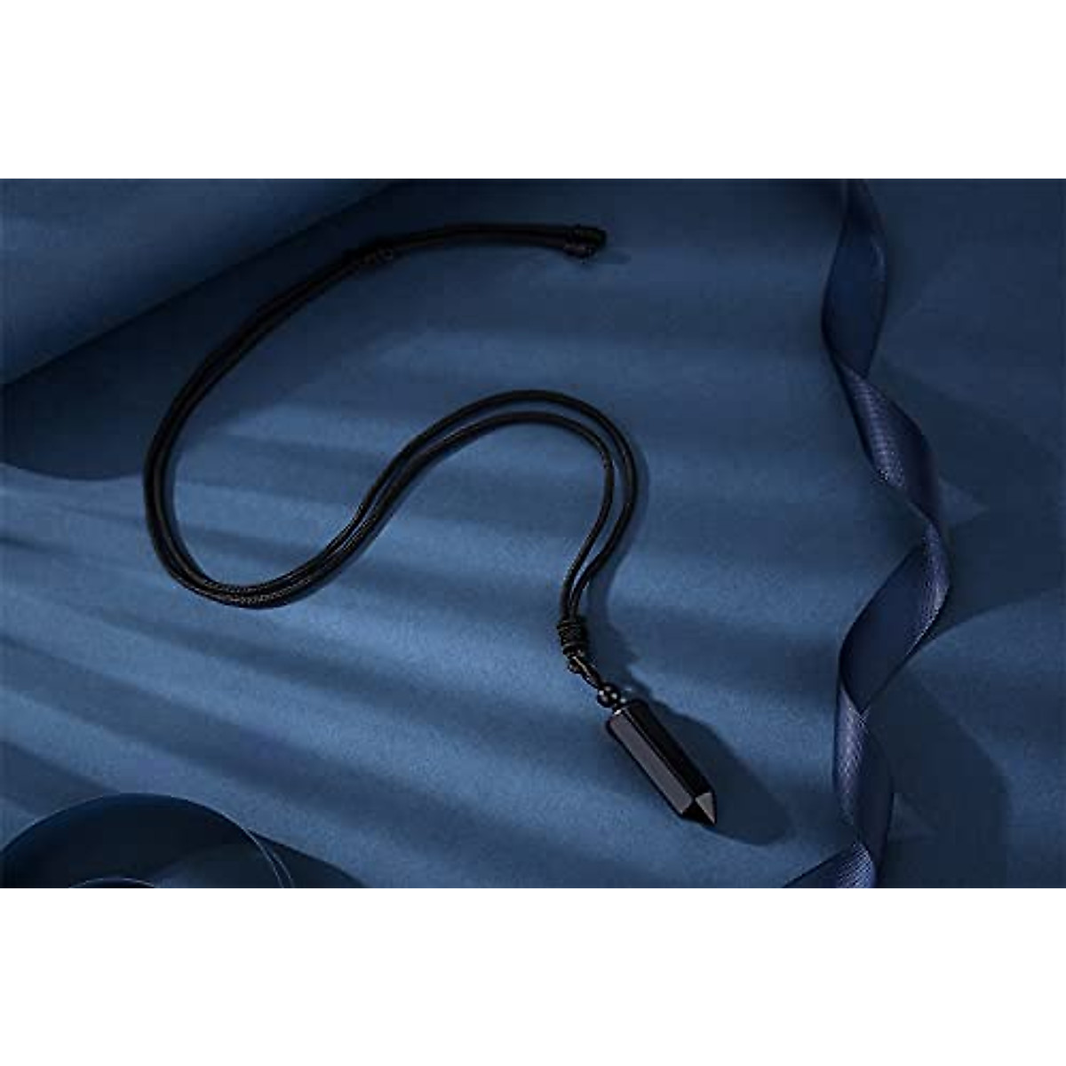 MAIBAOTA Black Obsidian Necklaces for Men Women Natural Crysal Stone Pendant Necklace Adjustable Rope Point Necklace Reiki Spiritual Gemstone Men Necklace Jewelry