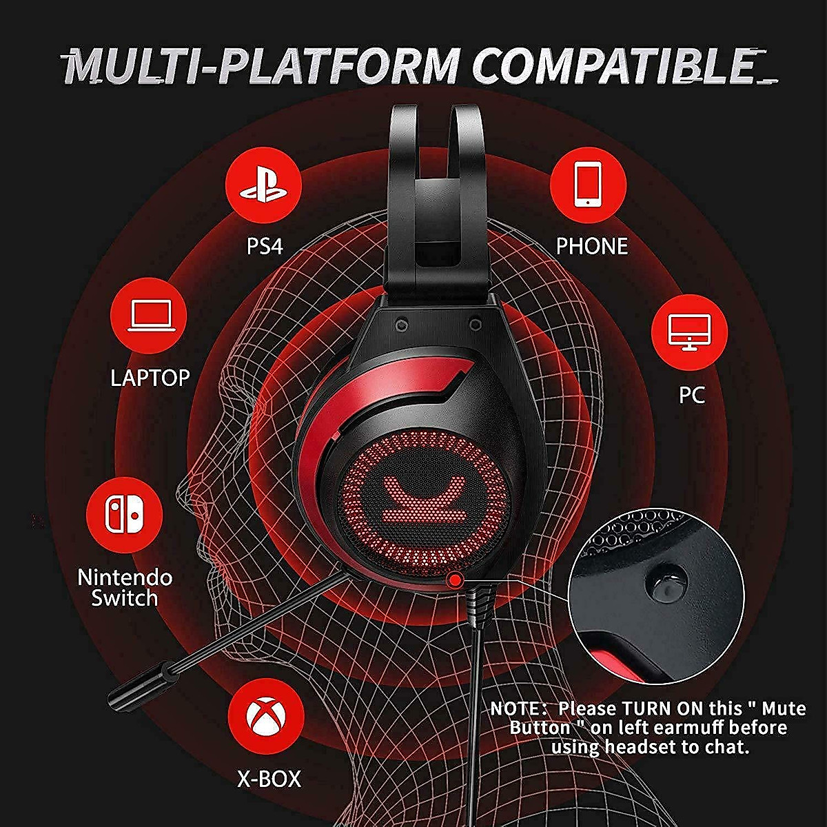 EZ.winpow PC Gaming Headset, Video Game Stereo Headphone with 7.1 Surround Sound with Noise Canceling Mic & Memory Foam Ear Pads for PC/PS5/PS4/Xbox One/Nintendo Switch Red