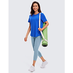CRZ YOGA Women's Pima Cotton Short Sleeve Workout Shirts Casual Yoga T-Shirt Soft Athletic Tee Top Strong Blue X-Large
