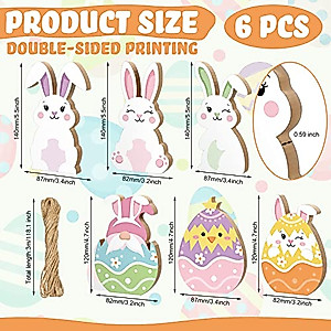 6 Pcs Easter Bunny Table Wooden Signs Centerpieces Easter Spring Tiered Tray Decorations Rabbit Bunny Shape Tabletop Decor with 3 Meter Jute Rope for Farmhouse Home Office (Bunny, Egg)