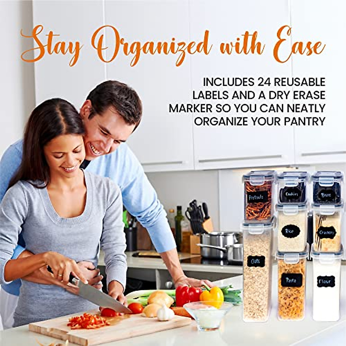 Cheer Collection Set of 14 Airtight Food Storage Containers, Pantry Organization and Storage Container Set, Kitchen Containers with Lids for Dry Foods, Flour and Sugar, Dry Erase Marker and Labels