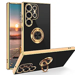 BENTOBEN Compatible with Samsung S23 Ultra Case with 360° Ring Holder, Shockproof Slim Kickstand Magnetic Support Car Mount Women Men Protective Phone Case for Samsung Galaxy S23 Ultra, Black/Gold