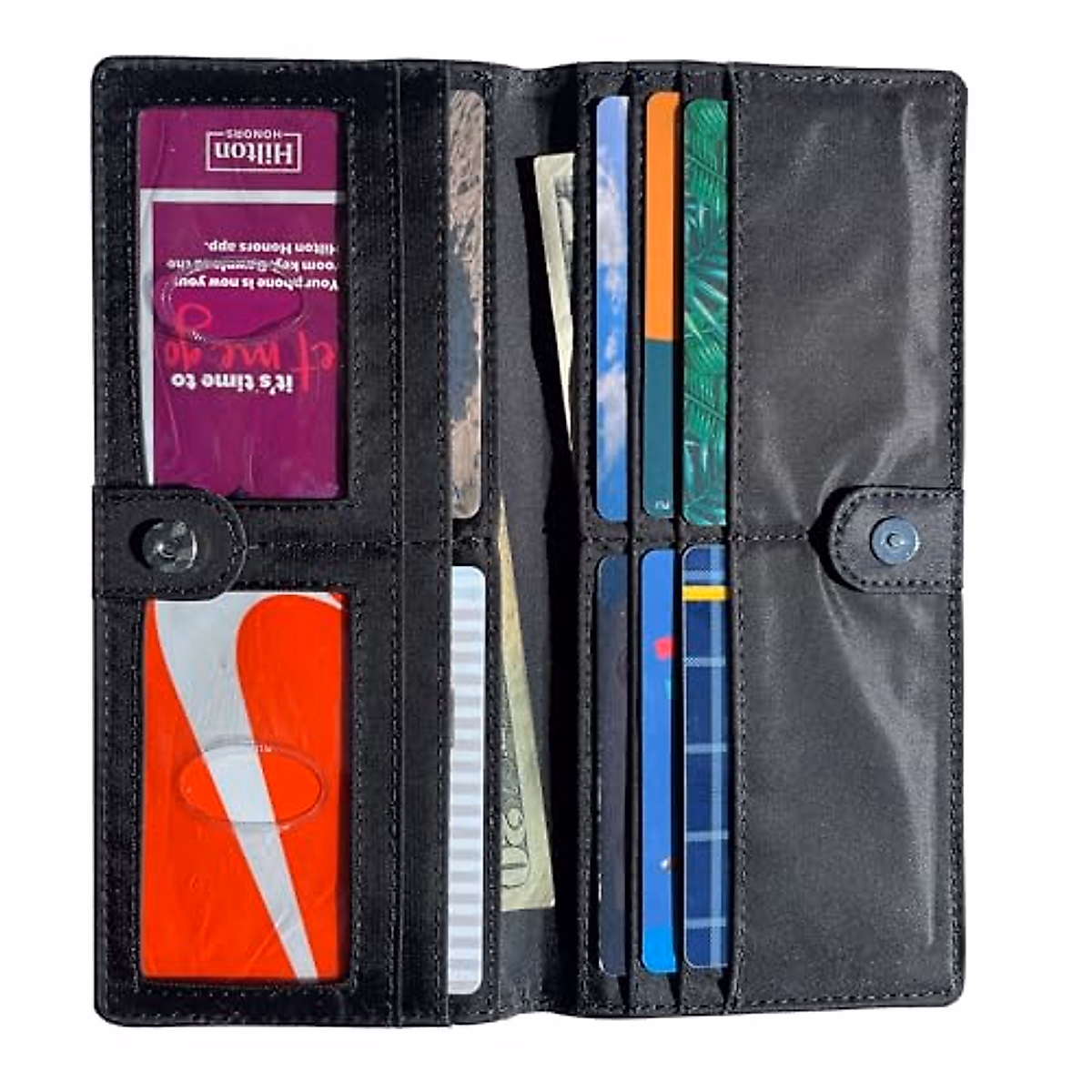 Big Skinny Women's Executive Bi-Fold Checkbook Slim Wallet, Holds Up to 40 Cards, Lightweight, Black