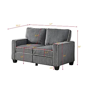 FIQHOME Loveseat Storage,Corduroy Couch Comfort Modern Upholstered Sofa Metal Frame and Solid Wood Legs for Living Room and Bedroom,Light, Dark Grey