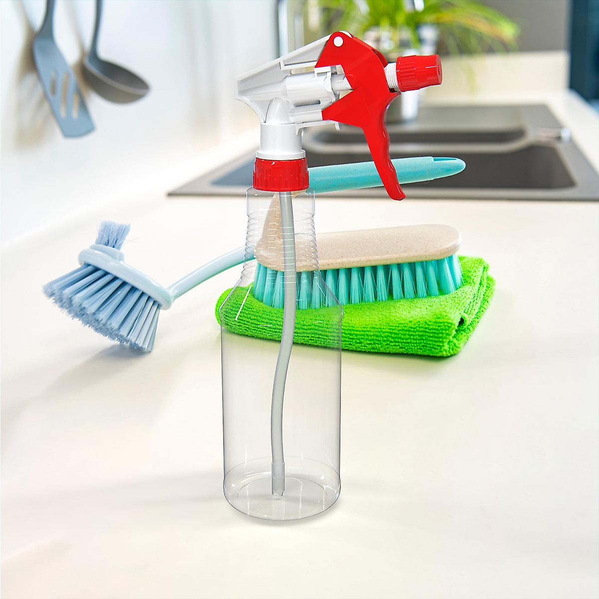 BRIGHTFROM Plastic Spray Bottle, 16 OZ Empty, Adjustable Trigger Spray Fine to Stream - Leak Proof, Clear, Refillable, Heavy Duty for Hair Salons, Cleaning, Cooking (Household/Commercial)