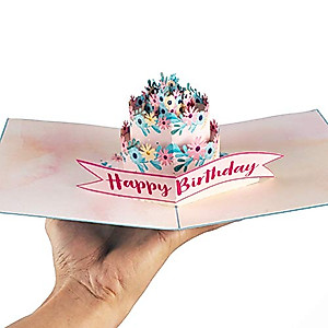 TRUANCE Pop Up Happy Birthday Card Unique 3D Cake and Flower For Mom Daughter Dad Sister and Friend, Birthday Card for Wife Husband Birthday Card With Blank Note