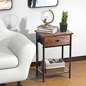 Night Stand Bedside Table with Drawers End Table for Small Space Side Tables Nightstand with Wood Open Storage Shelf, Rustic Side Table for Bedroom, Living Room, Study, Office, Pantry