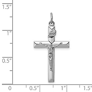 Diamond2Deal Sterling Silver Rhodium-plated INRI Religious Crucifix Cross Pendant