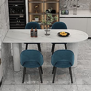 LAKIQ Modern Kitchen Dining Table Sintered Stone Dining Room Table with 3 Roman Column Legs Oval Rectangular Dining Table for Small Space Apartment-Table Only (White,47.2" L x 23.6" W x 29.5" H)