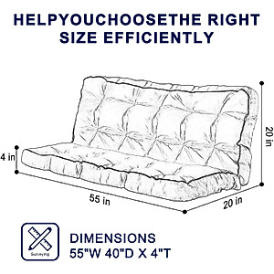 Outdoor Swing Cushions, 3 Seat Porch Swing Cushion Replacement with Backrest, Swing Cushions for Outdoor Furniture, for Patio,Backyard,Porch Garden Bench Cushion(Red 55 * 40 in)